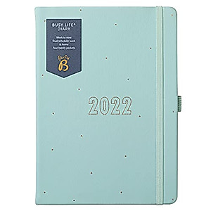 Busy B Busy Life Diary January to December 2022 - A5 Blue Faux Leather Week to View Planner with Dual Schedules, Pen Holder and Pockets