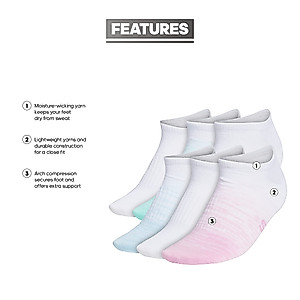 adidas Womens Superlite Badge of Sport (6-pair) No Show Sock, White/Bliss Orchid/Clear Blue, Medium US