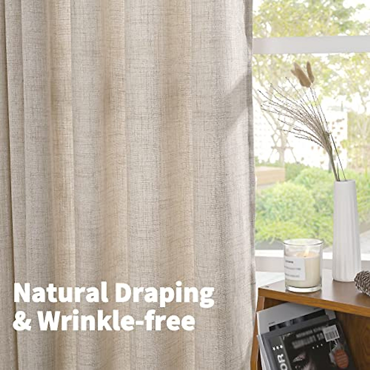 YoungsTex Natural Linen Curtains 63 Inch Length 2 Panels Burlap Linen Textured Curtains with Bronze Grommet Privacy Light Filtering Window Drapes for Living Room, 52 X 63 Inch