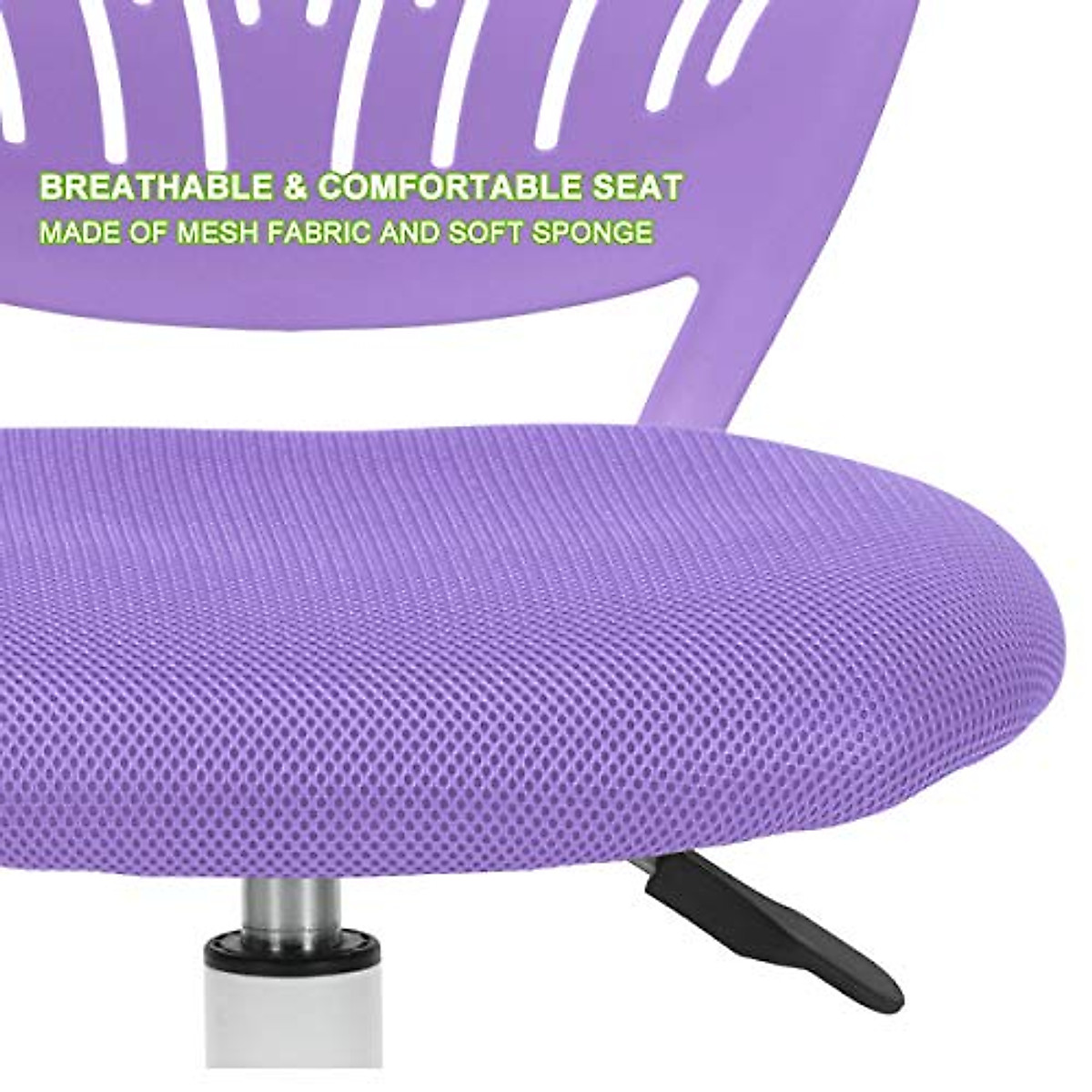 Geniqua Children Task Chair Lumbar Mid Back Adjustable Height Study Computer Chair with Mesh Seat Casters for Home Office, School, Purple