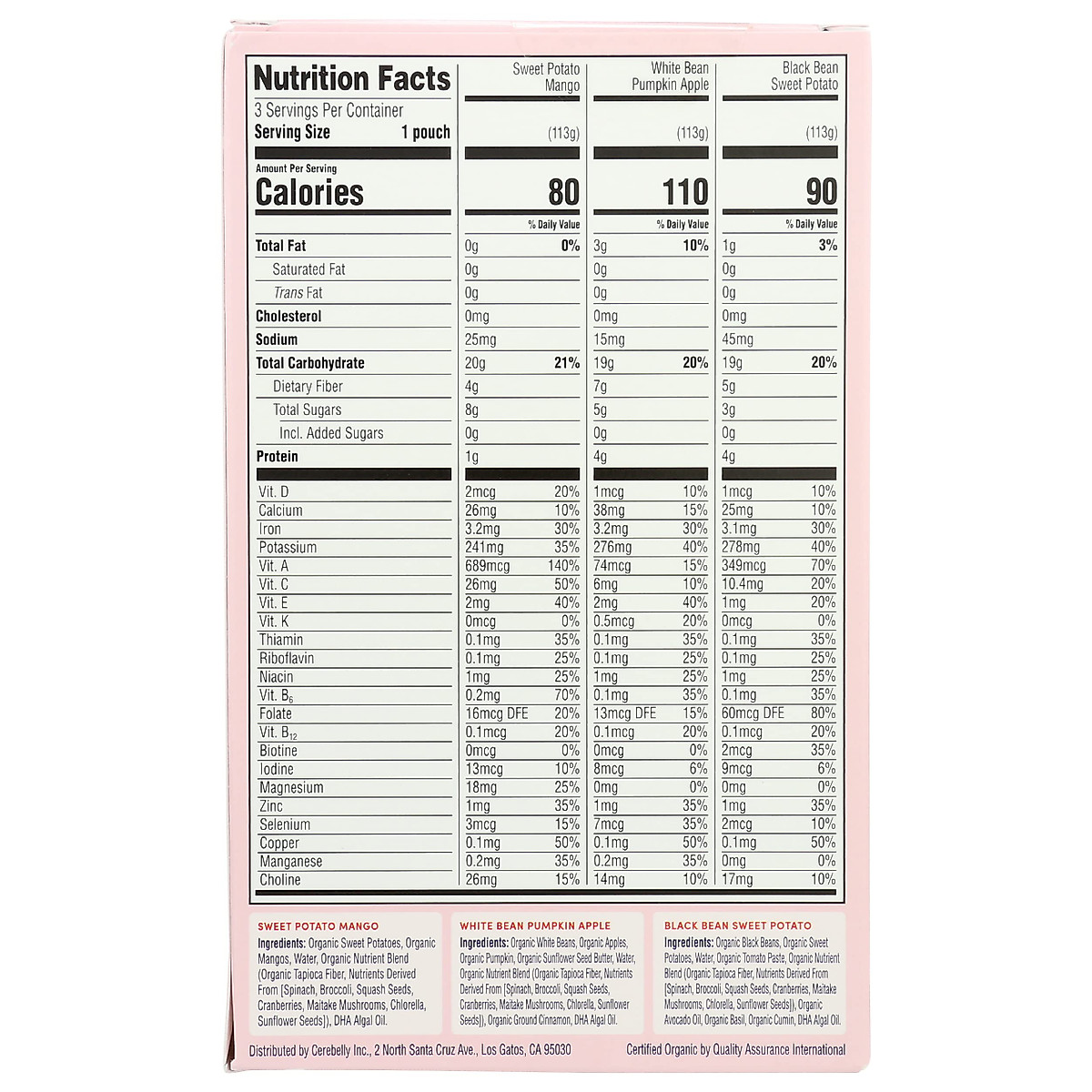 CEREBELLY Organic 11+ Months Variety Pack Baby Purees 3 Count, 4 OZ