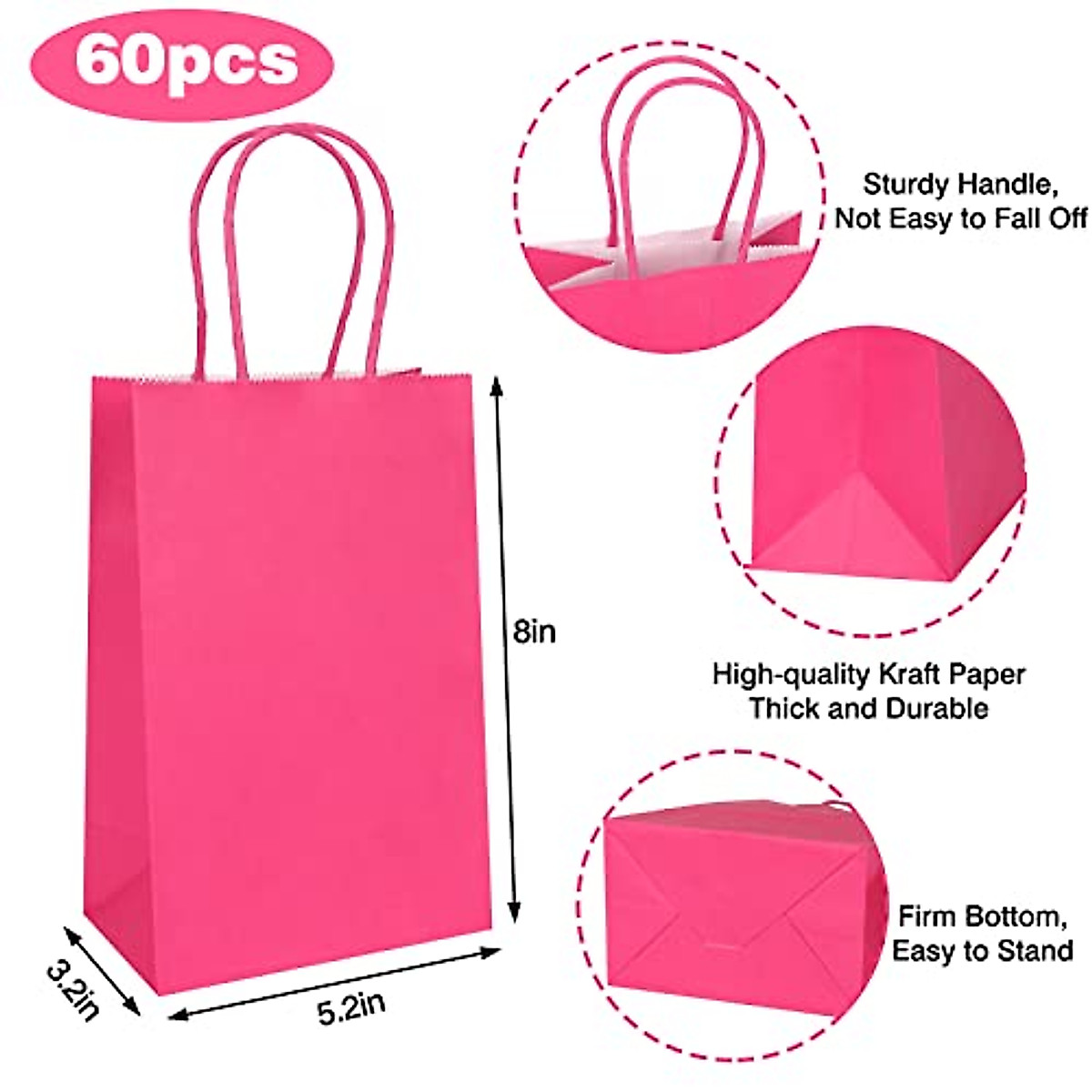 Moretoes 60pcs Small Paper Gift Bags Bulk, 15 Colors Party Favor Bags, Goodie Bags with Handles for Kids Birthday, Candy, Crafts and Party Supplies