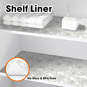 Gopas Drawer and Shelf Liner for Kitchen Cabinets Non-Adhesive, Non-Slip Cabinet Liner Shelf Paper Strong Grip Waterproof Easy to Clean for Kitchen Shelves Cupboard, Flower,12IN X 10FT