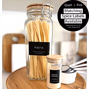QUART + PINT 134 Kitchen Pantry Labels for Containers. Minimalist Preprinted Farmhouse Style. Black Matte Sticker White Text. Waterproof Stickers. Organization labels for Jars Canisters & Storage Bins