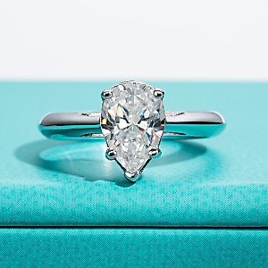 AnuClub Moissanite Solitaire Engagement Rings Pear Cut 3CT D Color VVS1 Round Cut 928 Sterling Silver Promise Anniversary Rings, Christmas Gift for Women7.5