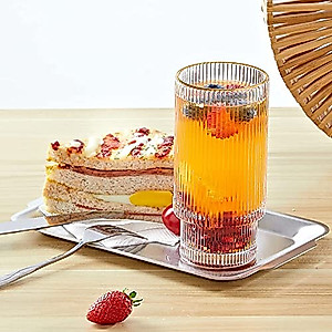 6 Pack 11oz Gold Rimmed Drinking Glasses Origami Style Set of Glass Cups, 6 Highball Glasses, Elegant Ripple Vintage Glassware, Iced Coffee Glasses, Ideal for Wedding, Whiskey, Beer, Cocktail, Juice