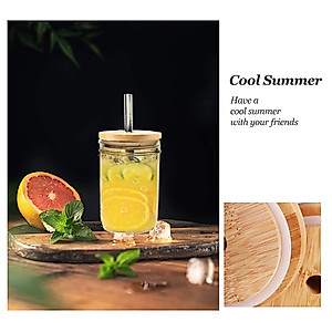 Glass Cups Set(4 Pack) 16oz Wide Mouth Mason Jar Drinking Glasses with Lids & Straws & 2 sealing Lids, Reusable Boba Bottle, Iced Coffee Glasses, Travel Tumbler for Bubble Tea, Juice