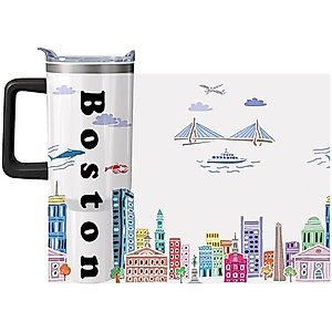 Vehcimbev City Themed Tumbler - 40oz With Hanld Stainless Steel Travel Coffee Mug with Leak Proof Lid - Hot/Cold Drinks,Perfect Boston Souvenir Gift (Boston)