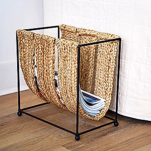Main + Mesa Woven Jute and Metal Magazine Holder, Natural/Black