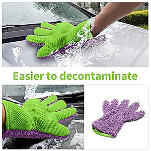 BokWin 1PCS Car Wash Mitt Scratch Free, 5-Finger Microfiber Wash Mitts, Car Interior Exterior Cleaning Gloves, Auto Chenille Washing Sponge Kits for Cleaning Wheel Tight Spot(Purple)