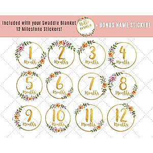 Baby Swaddle Blanket Set with Headband, Nursery Swaddling Receiving Wrap for Girls,13 Welcome Home Milestone Stickers Bundle with Bow, Newborn Photo Growth Mat, Infant Wrap 48"x48" Dusty Rose (Mauve)