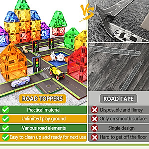 Magnetic Tiles Road Toppers Set Kids Toys for 3 Year Old Boys and Girls Playing with Car Toys Preschool Learning Activities Gift for 3 4 5 6 Year Old Toddlers Kids