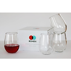 BONDII Unbreakable Stemless Wine Glasses (Set of 4) - 20 oz Shatterproof Tritan Plastic Wine Cups - 100% Top Rack Dishwasher Safe - For Indoor or Outdoor Use