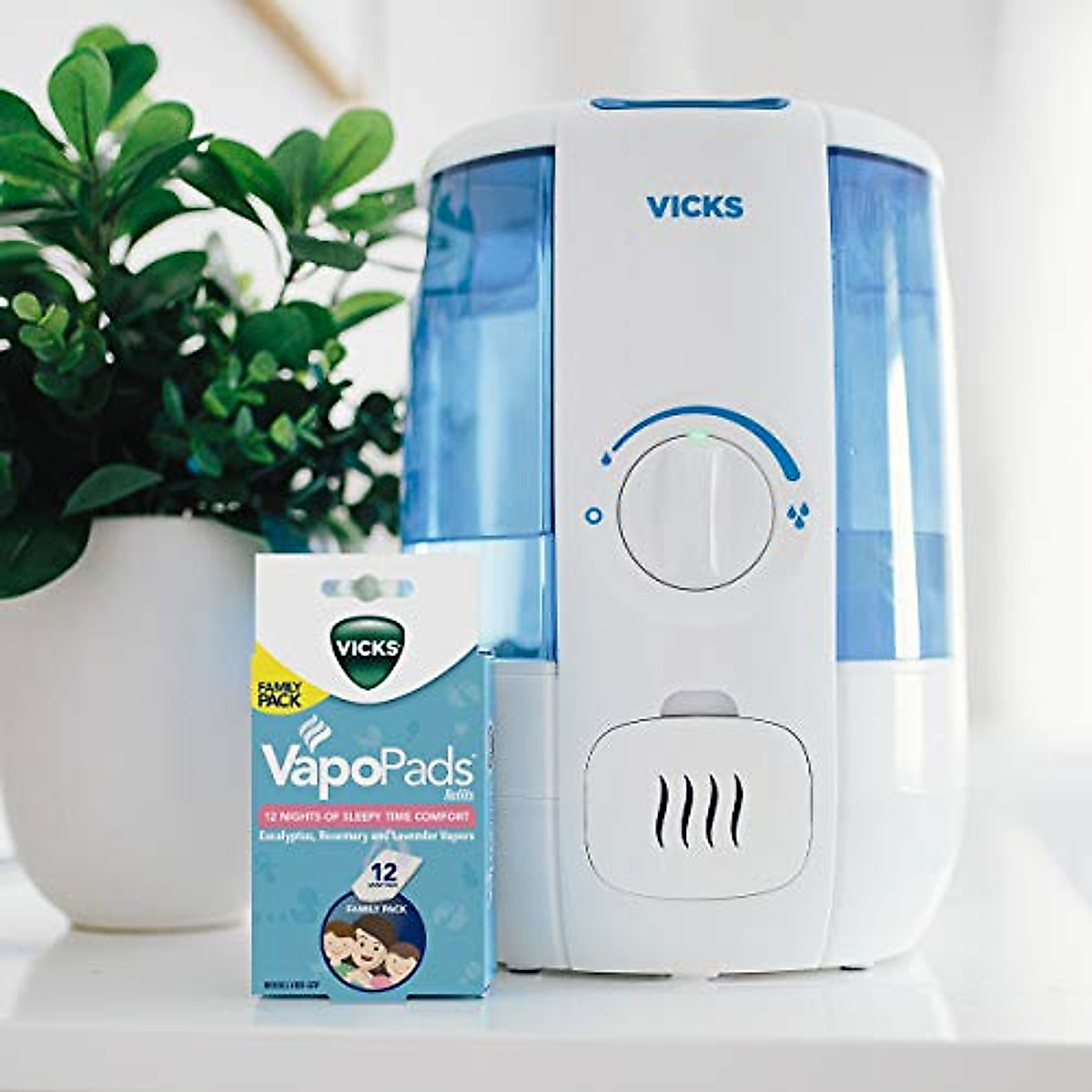 Vicks Filter-Free CoolRelief Cool Mist Humidifier, Medium Room, 1.2 Gallon Tank – Visible, Medicated Ultrasonic Humidifier for Baby, Kids and Adults, Works With Vicks VapoPads and Vicks VapoSteam