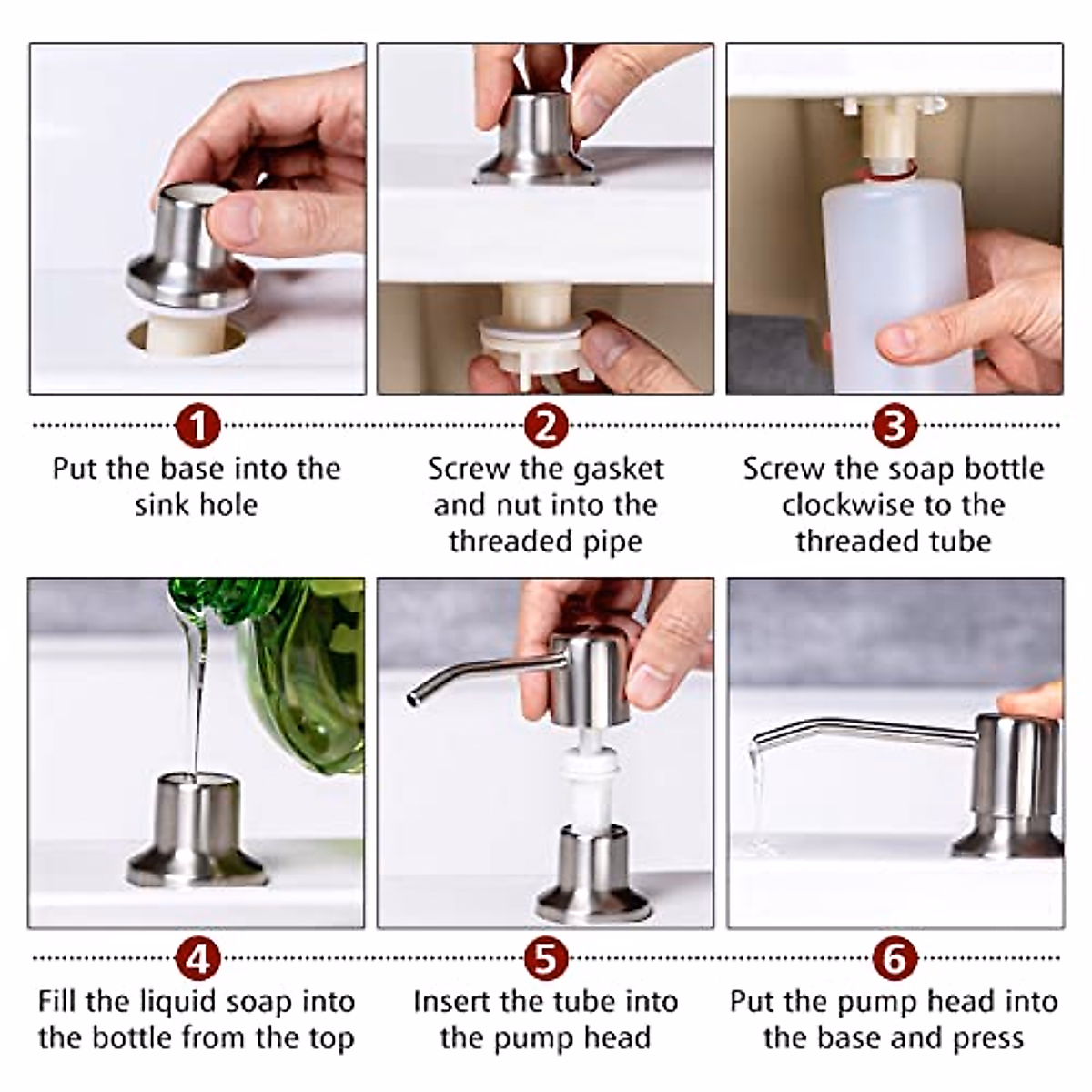 Kitchen Sink Soap Dispenser，Built in Dish Soap Dispenser with Bottle