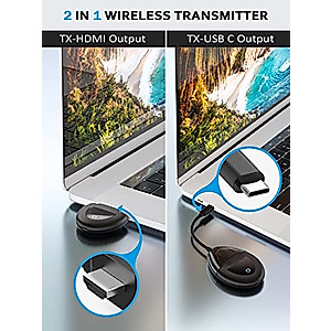 Wireless HDMI Transmitter and Receiver 4K, USB C & HDMI Dual Transmit Ports, HDMI & VGA Dual Screens, 2.4/5G Streaming Smooth Video/Audio Extender 165FT/50M for Mac, Cable Box,Phone, Laptop,Blu-ray
