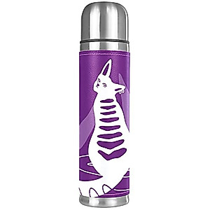 Stainless Steel Leather Vacuum Insulated Mug Cat Thermos Water Bottle for Hot and Cold Drinks Kids Adults 16 Oz