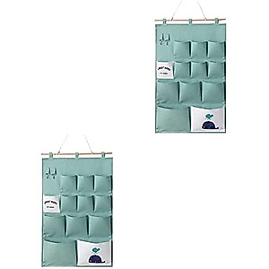 Zerodeko 2pcs Cotton Linen Wall Hanging Storage Bag Fashion Storage Pouch Wall Sundries Holder for Home Behind Door (Green)