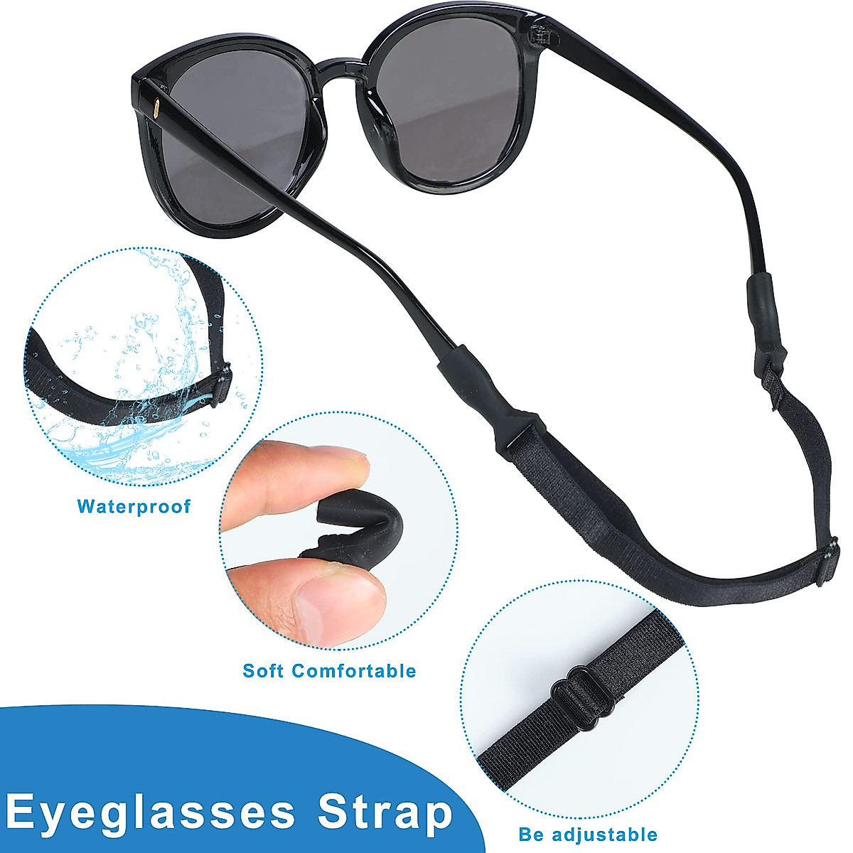 HDZW 4pcs Adjustable Glasses Strap - No Tail Anti-Slip Eyeglasses Strap - Sports Sunglasses Strap - Eye Glasses Holders Around Neck for Men, Women, and Kids - Secure and Comfortable Eyewear Retainer