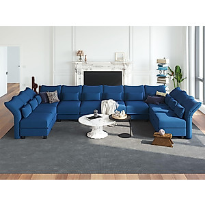 LLappuil Sectional Couch Convertible Oversize U Shaped Modular Sectional Sofa with Storage Easy Clean Anti-Scratch 10 Seat Velvet Sectional for Living Room, Blue