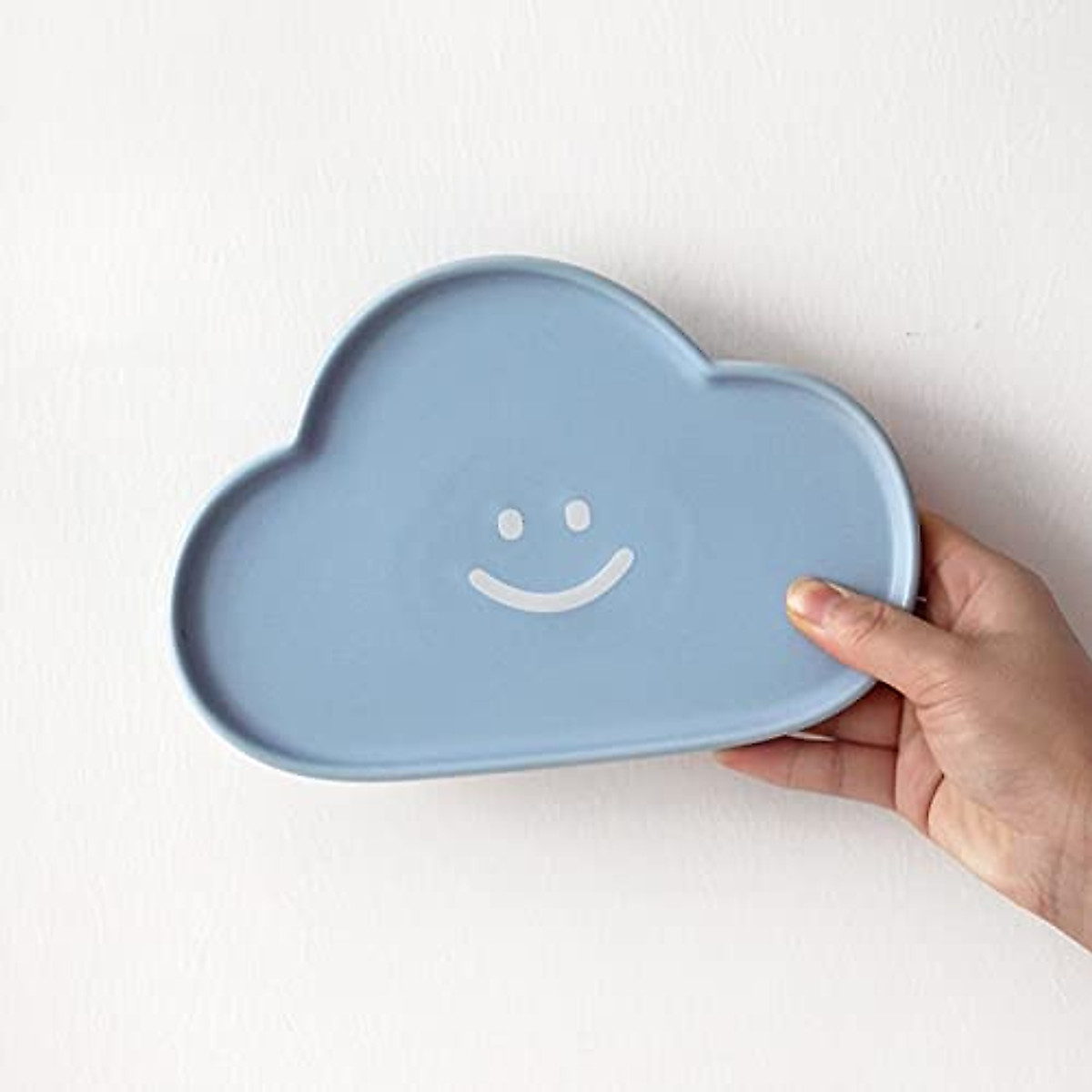 Ceramic Cloud Shaped Decorative Tray with Smile Face, Cute Kawaii Aesthetic Dish Trinket Tray Plate for Home Bedroom Vanity Bathroom Decor, Jewelry Holder Organizer, for Kids Teen Girls Women