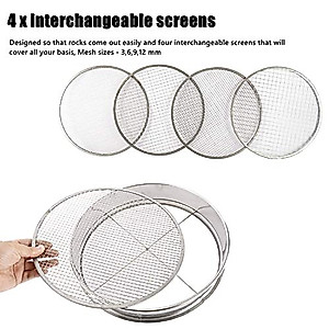 YaeCCC Garden Potting Mesh Sieve Sifting Pan - Stainless Steel Riddle - Mix Soil Filter - with 4 Interchangeable Mesh Sizes (Approx 1/8", 1/4", 3/8", and 1/2")