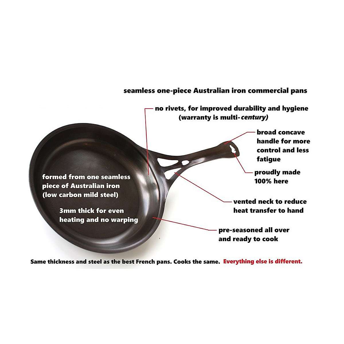 AUS-ION Skillet, 10.2" (26cm), Smooth Finish, 100% Made in Sydney, 3mm Australian Iron, Professional Grade Cookware