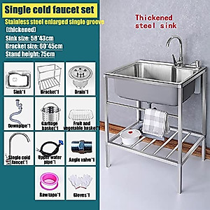 Kitchen sink,utility sink single bowl stainless steel,utility sink free standing,Stainless steel sink with bracket and faucet and other accessories, suitable for hotels, kitchens, restaurants (Siz