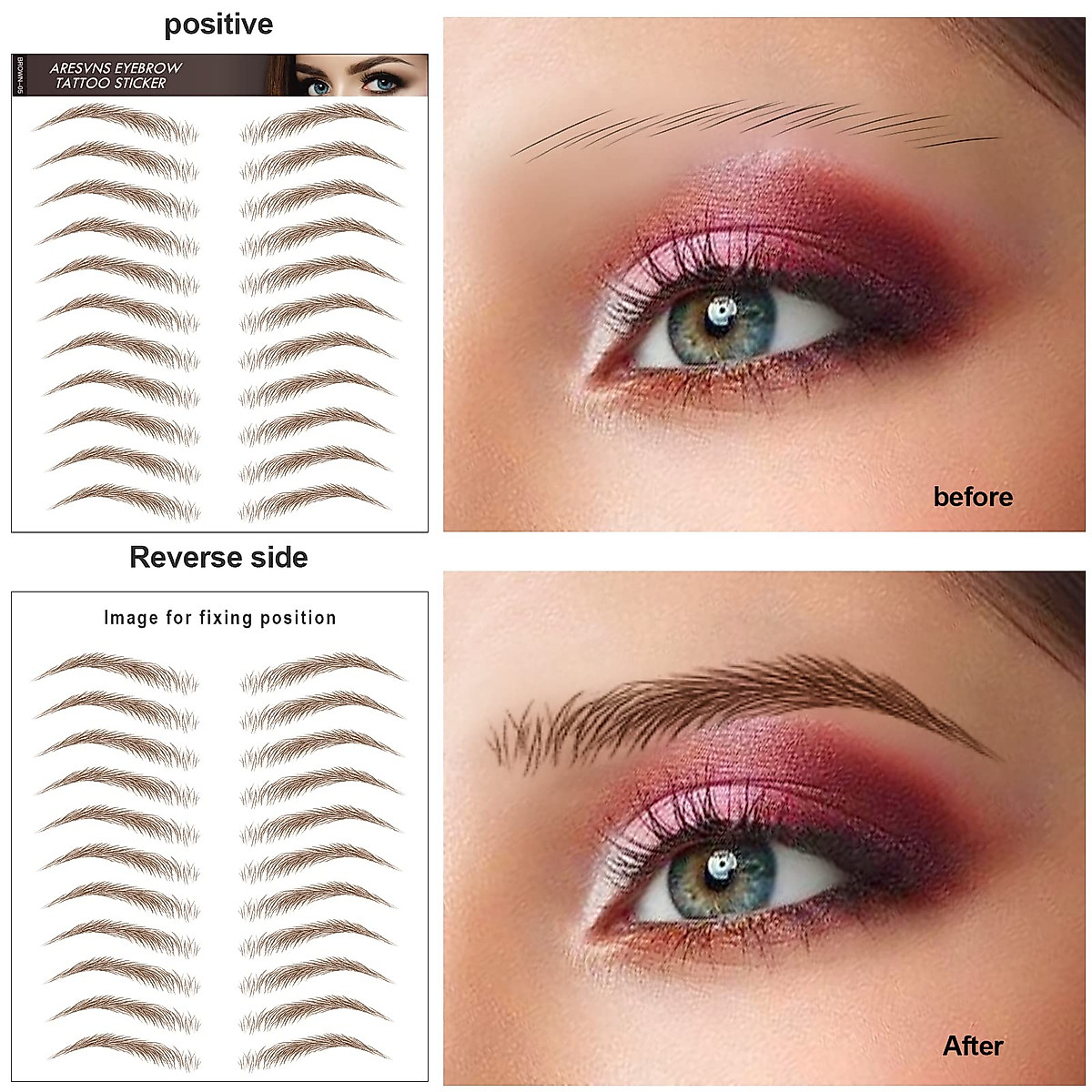 Aresvns 4D Eyebrow Tattoo Brown 66 Pairs! Waterproof Imitation fake eyebrows (Only for People without Eyebrows) Christmas Gift