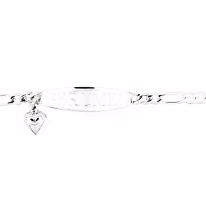 LGU Sterling Silver Polished Dangle Heart Id Identification Engravable Bracelet for Adult (8 Inches)