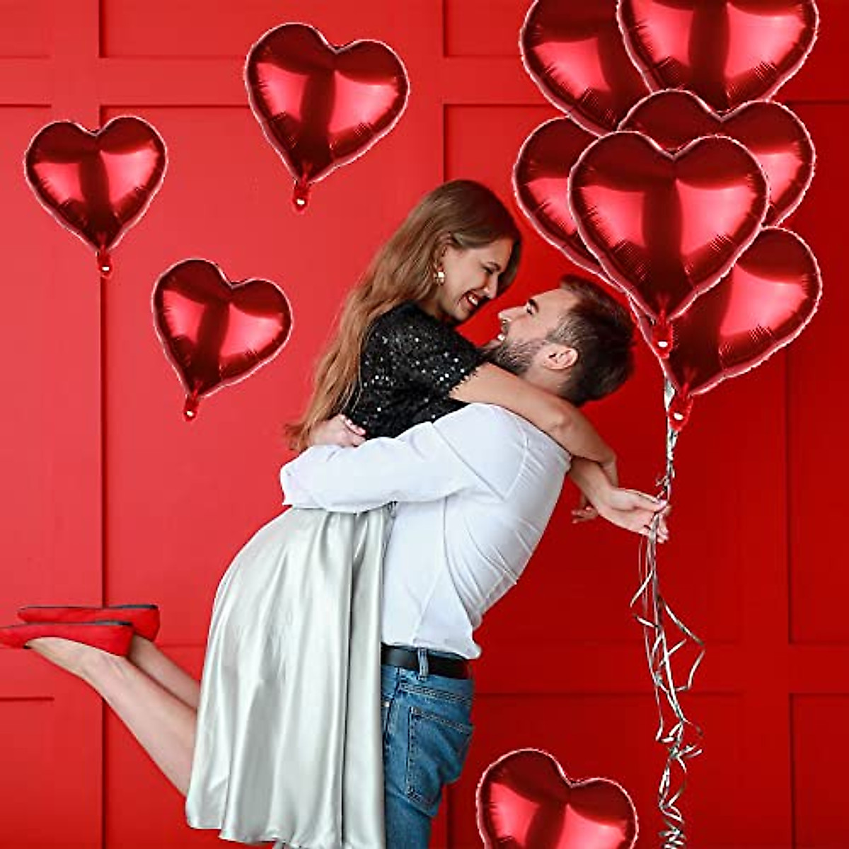 Littleloverly Valentines Day Red Heart Balloons I LOVE YOU Foil Balloons Banner Party Decorations - Happy Valentine's Day Balloon Wedding Anniversary Party Decorations
