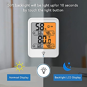 2 Pack Indoor Thermometer Digital Hygrometer for Home, Temperature Humidity Sensor with Air Comfort Indicator & 24H Max Min Records, Backlight Display Room Thermometer Humidity Meter Gauge (White)
