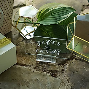 Cedar and Ink Gifts and Cards Sign w Acrylic Stand, Acrylic Wedding Signs Cursive, Clear Lucite Glass-Like Gift Sign for Table or Wedding Cards Sign for Acrylic Card Box, Stand Included