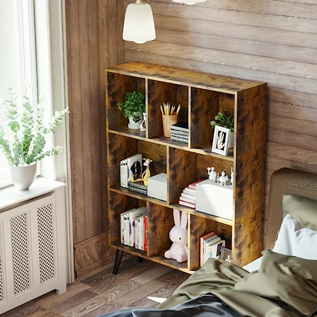 EasyCom Wood Open Shelf Bookcase and Bookshelf- 3 Tier Modern Bookcase with Legs- Display Book Shelves Cube Organizer for Books Home Office Living Room Bedroom Entryway Kitchen