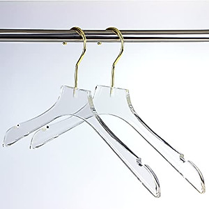 GAMVDOUT 10 Pcs Clear Acrylic Hanger Crystal Clothes Hanger with Gold Hook Non-Slip Transparent Formal Dress Standard Hanger