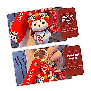 Operitacx 4pcs Fortune Ornaments Shaped Wear-resistant Fengshui Zodiac Gift Cartoon Bag Key Rabbit Ornament Hanging Bunny Pendant Charms Dance Chinese Keychain Awake Kawaii Keys Animal