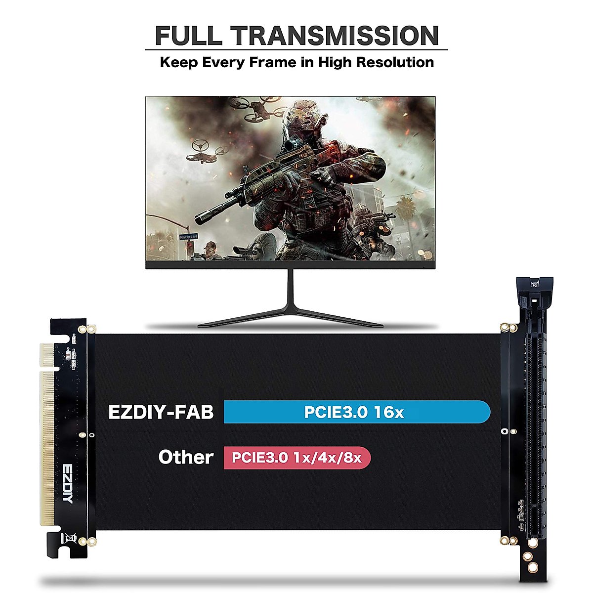 EZDIY-FAB New PCI Express 16x Flexible Cable Extension Port Adapters, High Speed PCIE Riser Cable 90 Degrees, Fit with FD R6 Case -20cm