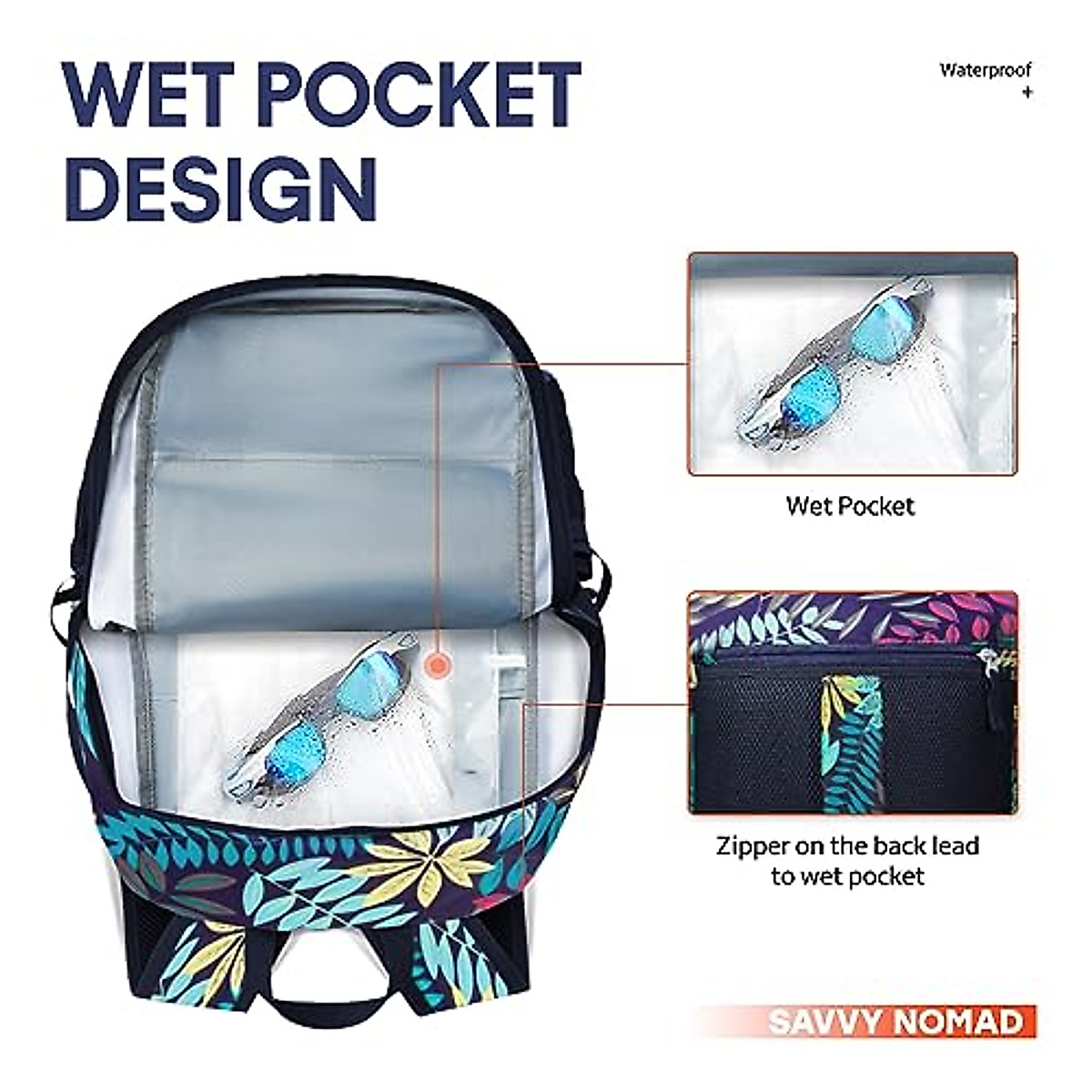 SAVVY NOMAD 40L Hiking Travel Packable Lightweight Camping Backpack Daypack with Removable Belt Bag for Women Men-Purple Leaf