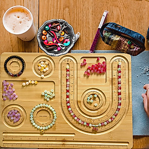 Svartur Combi Bamboo Beading Board with Zipper Storage Case, Imperial Measurements Marked Wood Bead Design Board for Bracelet, Necklace, Bead Mat for Jewelry Making Tray, 15.35 * 11.42 * 0.39"