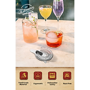 KITESSENSU Cocktail Strainer, 2 Prong Stainless Steel Hawthorne Drink Strainer Cocktai with Non-Slip Finger Rest, Bar Tools for Professional Bartenders, High Density Spring