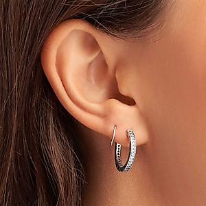 PANDORA Sparkle and PANDORA Logo Hoop Earrings - Stunning Women's Earrings - Great Gift for Her - Sterling Silver & Cubic Zirconia - 2.4 mm