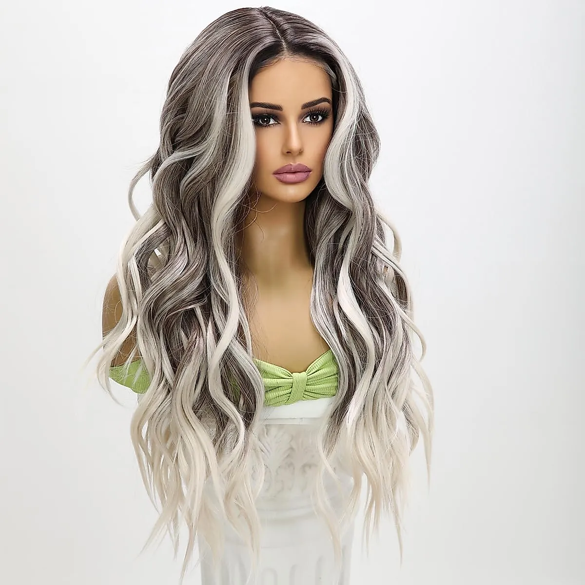 Smilco Synthetic Wigs for Women Ash Brown Wig Long Wavy Curly Wig with Bangs Natural Looking Hair Wigs Synthetic Heat Resistant Fiber Wigs for Daily Party Cosplay (26 Inch)