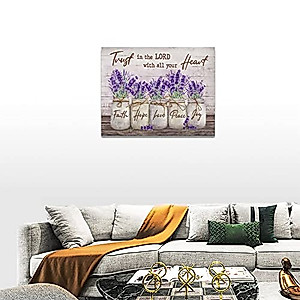 Rustic Lavender Wall Art Christian Quotes Wall Decor Flower Purple Lavender Country Pictures Canvas Prints Motivational Framed Modern Artwork for Home Living Room Bedroom Bathroom 16"x12"