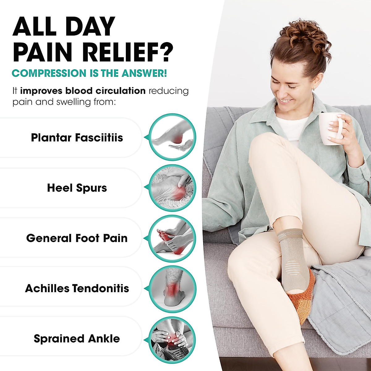 Modvel 2 Pack Ankle Brace Compression Sleeve | Injury Recovery, Joint Pain | FSA or HSA eligible | Achilles Tendon Support, Plantar Fasciitis Foot Socks with Arch Support