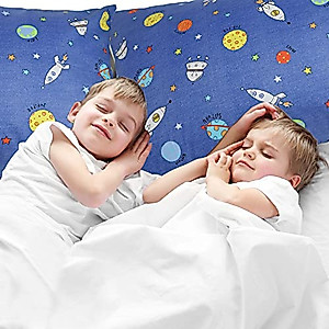 Space Kids Toddler Pillowcases, 2 Pack Cotton Pillow Cover, Soft Pillow Shams Travel Pillow Cases with Envelope Closure for Kids Bedding, 14x20Inch Pillow Case