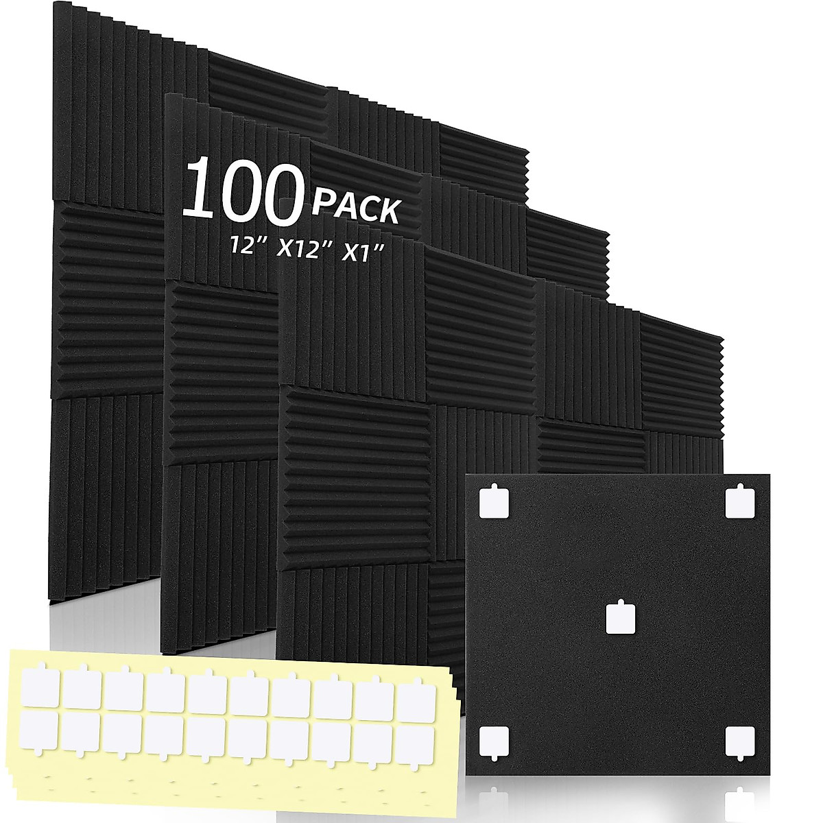 50 Pack Acoustic Foam Panels Premium Sound Proof Foam Panels Black Soundproof Wall Panels High Density Acoustic Panels Sound Absorbing for Studio Office Home, 12 x 12x 1Inch