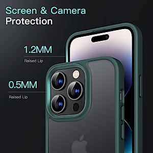 JETech Matte Case for iPhone 14 Pro 6.1-Inch, Shockproof Military Grade Drop Protection, Frosted Translucent Back Phone Cover, Anti-Fingerprint (Dark Green)