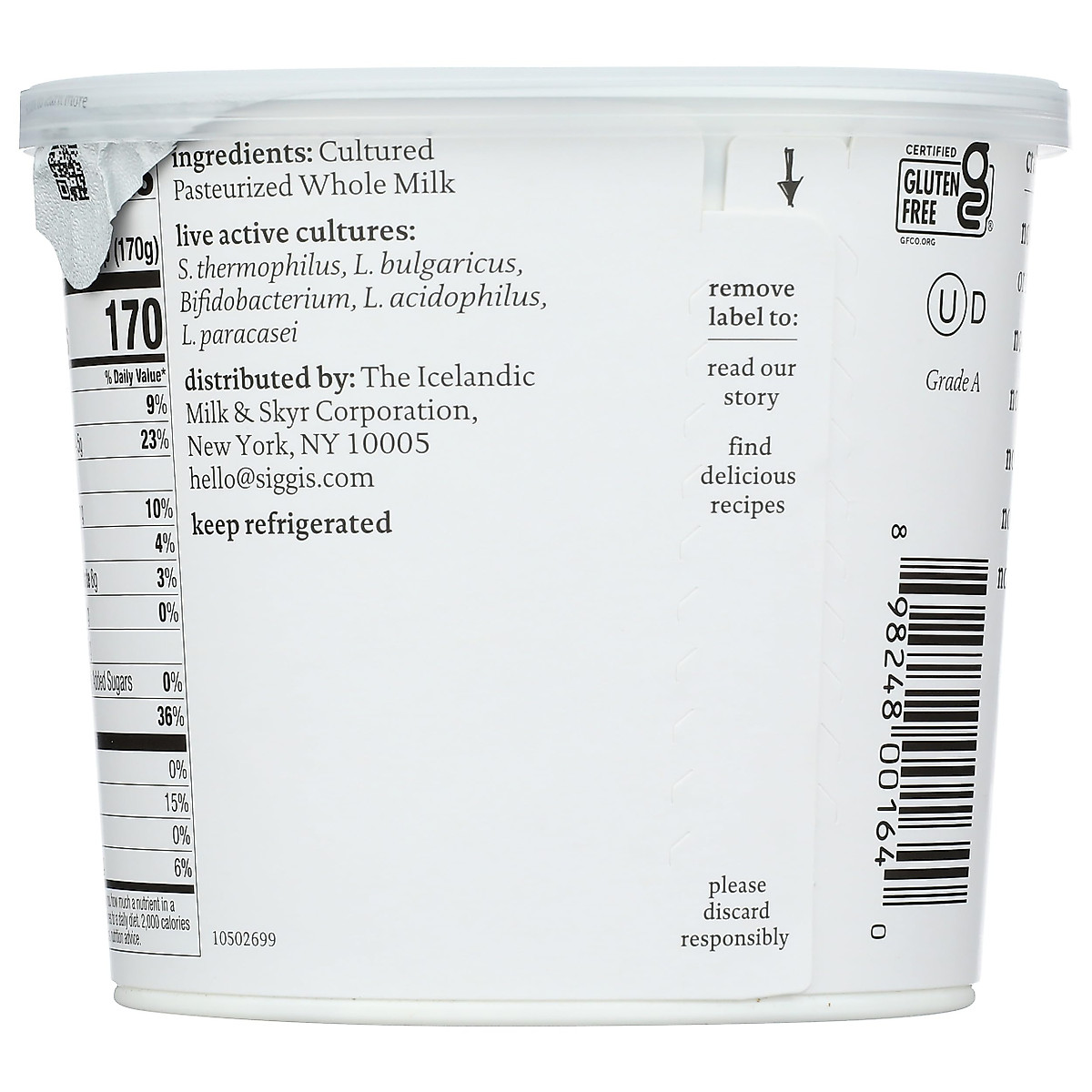 Siggi’s Icelandic Strained Whole Milk Yogurt, Plain, 24 OZ. – Thick, Protein-Rich Yogurt Snack