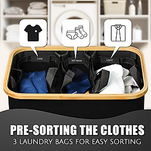 Hampers for Laundry Basket with Lid, 160L Extra Large 3 Section Clothes Divided Organizer for Bedroom, Laundry Room, Dirty Clothing Hamper, Black