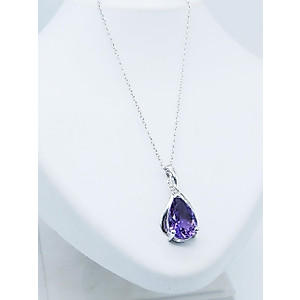 Dazzlingrock Collection 15X10 MM Pear Amethyst & Round Diamond Women Teardrop Pendant with 18 inch Silver Chain in Sterling Silver